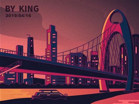 猎德大桥扁平描边插画 Xlostx 站酷zcool