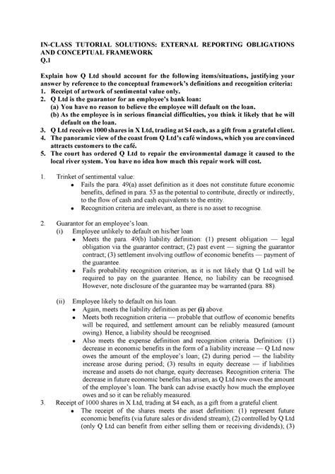 inclass tutorial solutions external reporting obligations and conceptual
