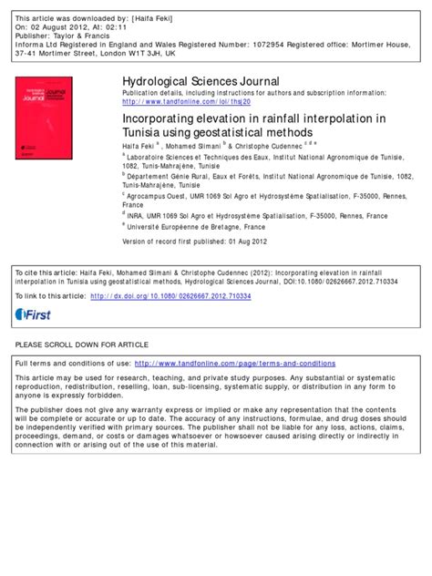 Pdf Incorporating Elevation In Rainfall Interpolation In Tunisia Using Geostatistical Methods