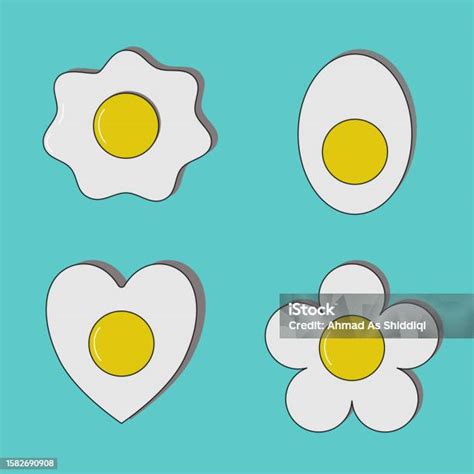 계란 후라이 세트 파란 배경에 고립된 달걀들 건강하고 영양가 있는 아침 식사 노른자와 흰색 만화 플랫 디자인 건강한 생활방식에 대한 스톡 벡터 아트 및 기타 이미지 Istock