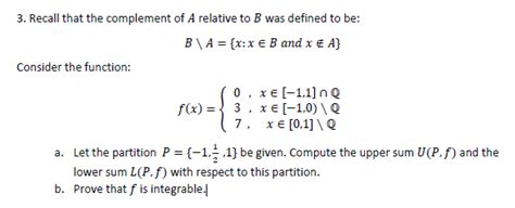 Solved Recall That The Complement Of A Relative To B Was Chegg