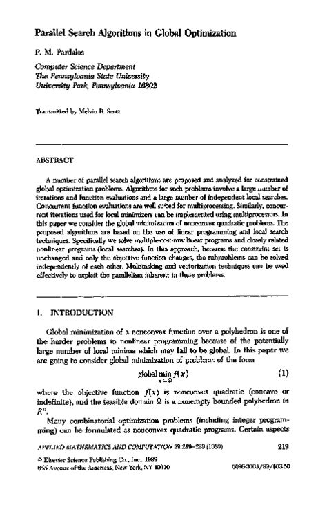 Pdf Parallel Search Algorithms In Global Optimization
