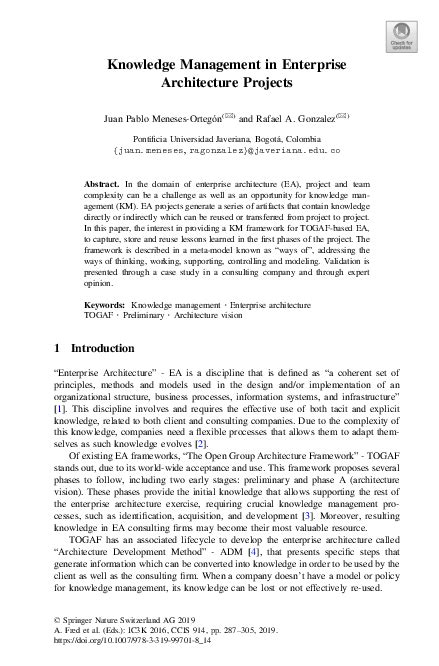 Pdf Knowledge Management In Enterprise Architecture Projects