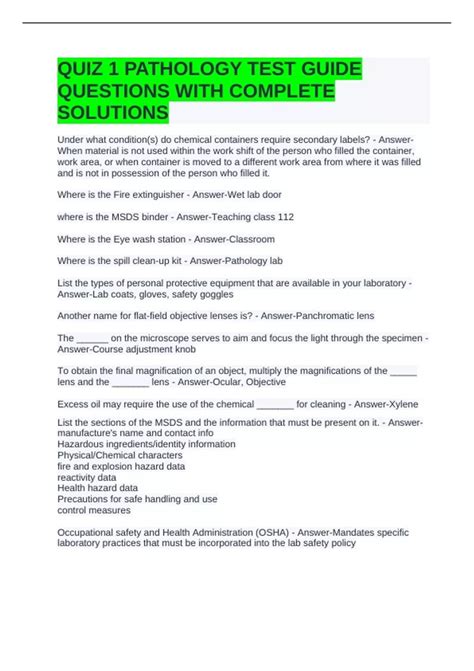 Quiz 1 Pathology Test Guide Questions With Complete Solutions