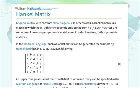 Hankel Matrix From Wolfram Mathworld