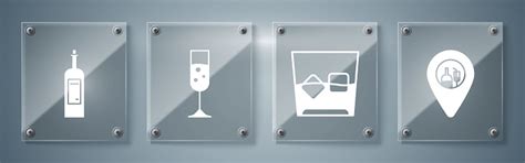 세트 알코올 또는 맥주 바 위치 위스키와 얼음 조각 유리 샴페인 한 잔과 와인 병 정사각형 유리 패널 벡터 0명에 대한 스톡 벡터 아트 및 기타 이미지 Istock