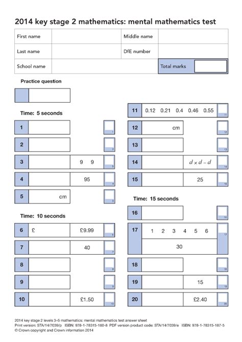 Maths Mental Arithmetic 2014 Past Ks2 Maths Sats Papers By