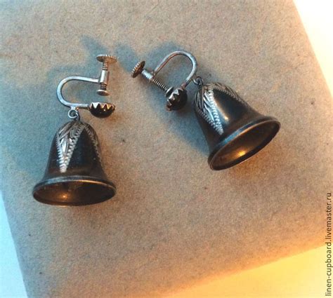 Для Н Старинные серебряные серёжки колокольчики с ониксом в интернет магазине на Ярмарке