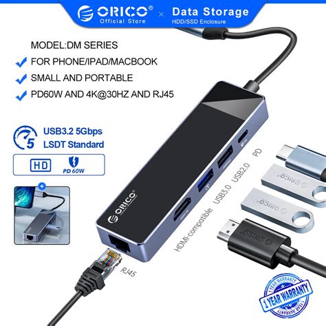 Orico Usb C Hub In Type C Hub With Ethernet K Usb C To Hdmi Vga Pd Power Delivery Usb