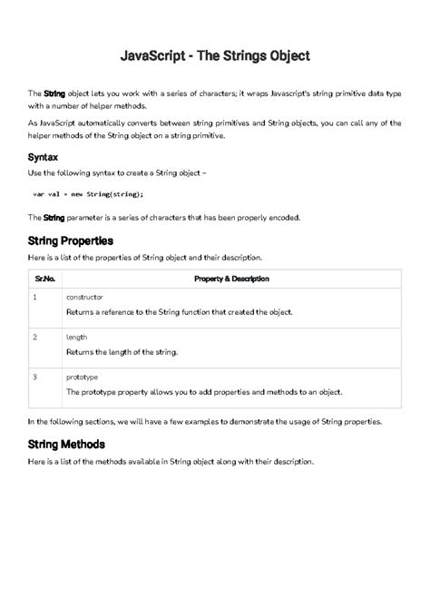 Java Script The Strings Object Javascript The Strings Object The