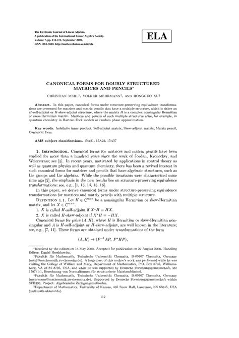 Pdf Canonical Forms For Doubly Structured Matrices And Pencils