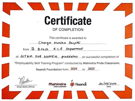 Completion Of Employability Skills Training Program By Mahindra Chenga Monika Deepthi Posted