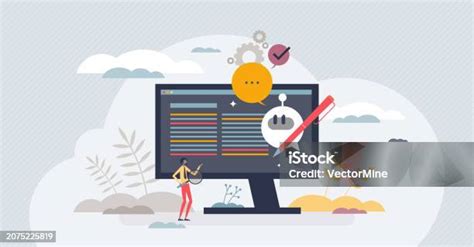 Ai 또는 인공 지능 자동 스토리 블로그 게시물 작은 사람 개념 스토리보드에 대한 스톡 벡터 아트 및 기타 이미지 스토리보드