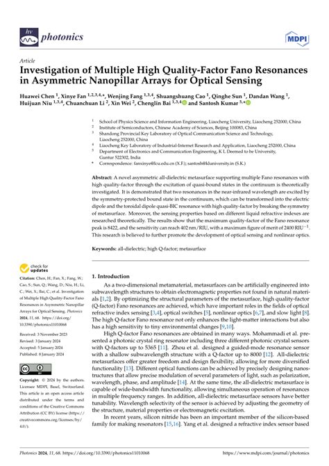 Pdf Investigation Of Multiple High Quality Factor Fano Resonances In