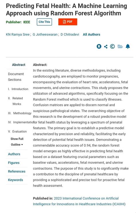 I Am Excited To Share My 1st Publication In Ieee Proceedings Predicting Fetal Health A Machine