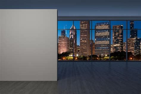 Центр города Чикаго Город Skyline Здания Окно фон Скопируйте пространство белая стена Пустая