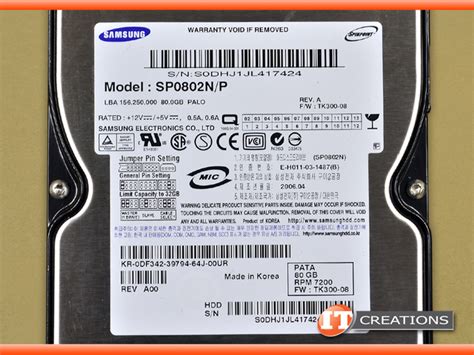 SP0802N SAMSUNG 80GB 7.2K RPM PATA 3.5 INCH HARD DRIVE (SP0802N/P)