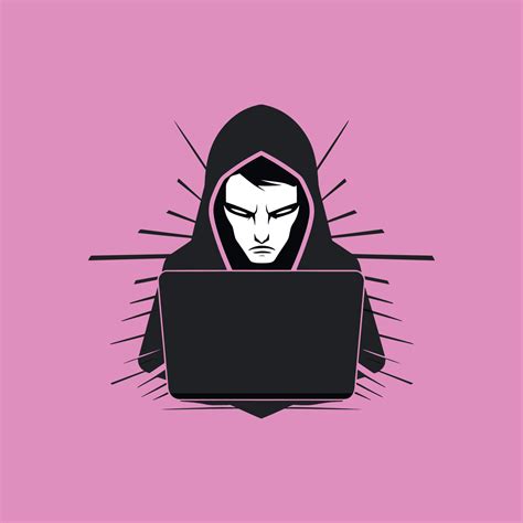 Hacker With Laptop Computer On Pink Background Vector Art At Vecteezy