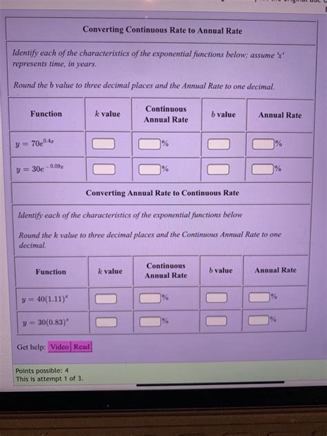 Solved Converting Continuous Rate To Annual Rate Identify