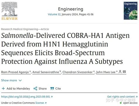 从h1n1血凝素序列中提取的沙门氏菌递送的cobra Ha1抗原对甲型流感亚型产生广谱保护作用 中国工程院院刊engineering 知乎
