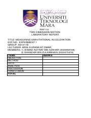 Lab Report Exp 1 PHY110 Converted Pdf PHY110 TWO DIMENSION MOTION