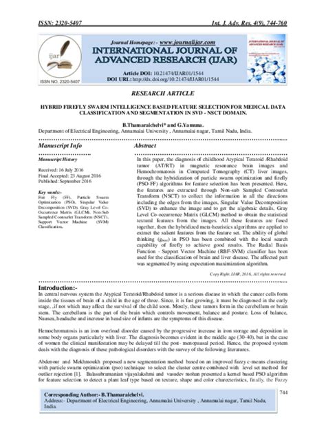 Pdf Hybrid Firefly Swarm Intelligence Based Feature Selection For