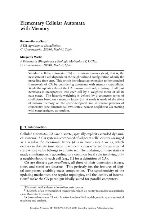Pdf Elementary Cellular Automata With Memory