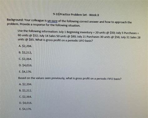 Solved Practice Problem Set Week Ckground Your Chegg Com