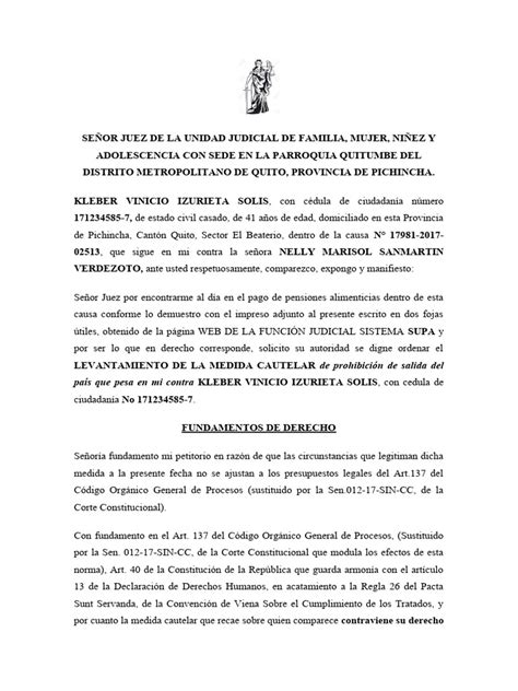 Levantamiento De Medida Cautelar Kleber Izurieta Pdf Mandato