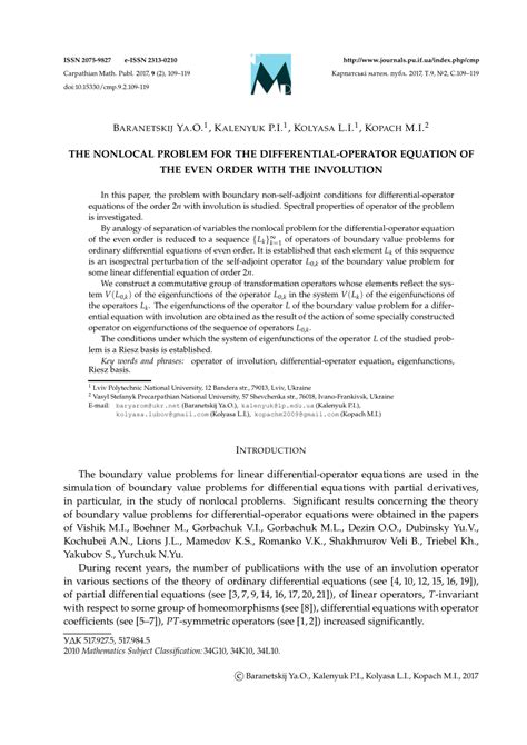 Pdf The Nonlocal Problem For The Differential Operator Equation Of The Even Order With The