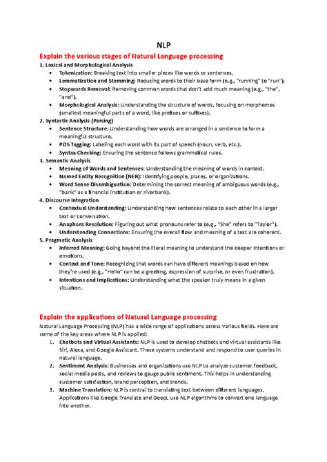nlp sem imp nlp notes nlp explain the various stages of natural