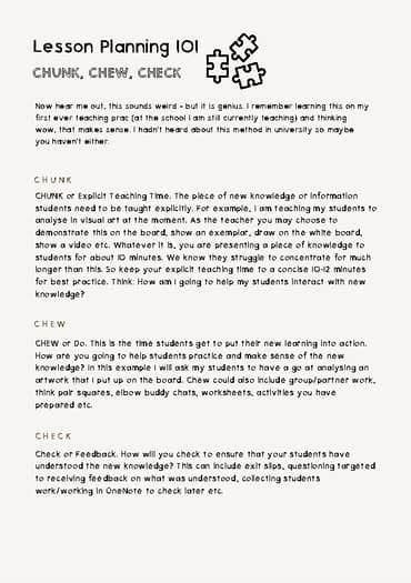 Lesson Planning Chunk Chew Check Booklet By Artsy Educator Store