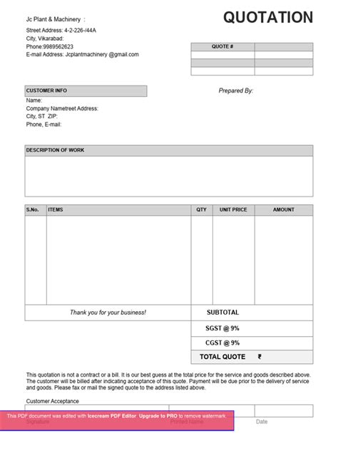Jc Plant And Machinery Quotation Pdf