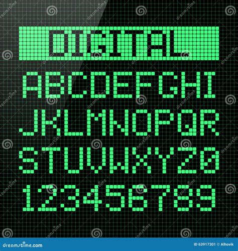 digital led font alphabet letters and numbers cartoon vector