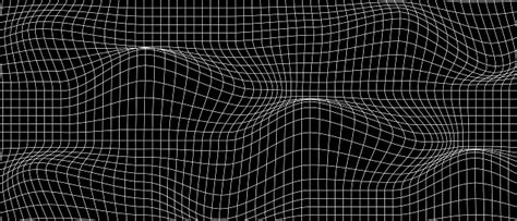 검은색 배경에 흰색 격자가 왜곡되었습니다 물결 모양의 메쉬 텍스처 곡률 효과가 있는 어망 체크 무늬 패턴 변형 구부러진 격자