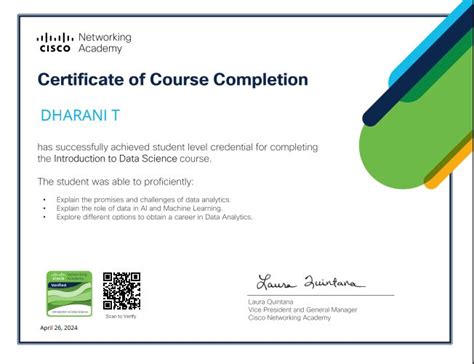 Dharani Thirumalai On Linkedin Ciscoacademy Datascience Certificateofcompletion