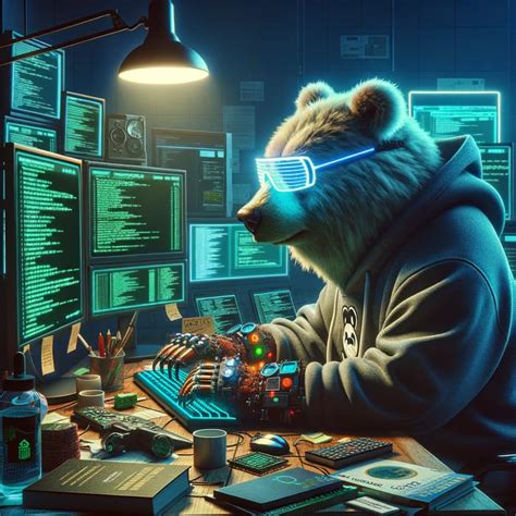 Tech Savvy Hacker Bear Futuristic Cybersecurity Guru Ai Art Generator Easy Peasyai