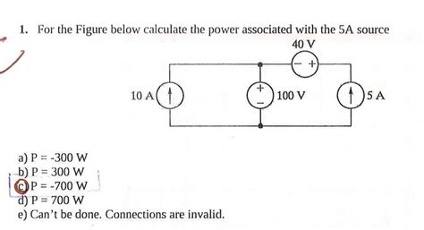 solved for the figure below calculate the power associated with the 5a