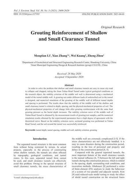 Pdf Original Research Grouting Reinforcement Of Shallow And Dokumentips
