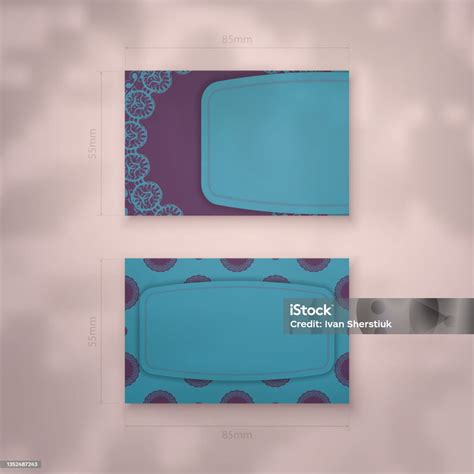 브랜드용 만다라 퍼플 장식이 있는 청록색의 명함 템플릿 0명에 대한 스톡 벡터 아트 및 기타 이미지 0명 개념 광고 Istock