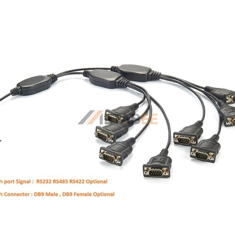 8 Port Usb To Serial Rs232 Hub With 30cm Round Split Black Cable