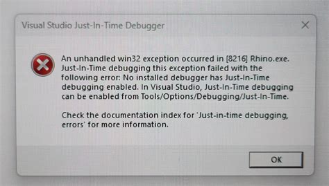 Crash Unhandled Win32 Exception Occured In 8216 Rhinoexe