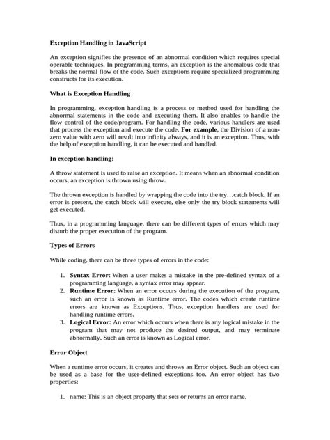 Exception Handling And This In Javascript Pdf Parameter Computer