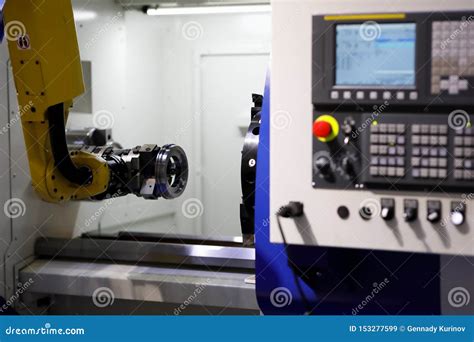 Process Of Loading Detail Into Cnc Lathe Machine Stock Image Image Of