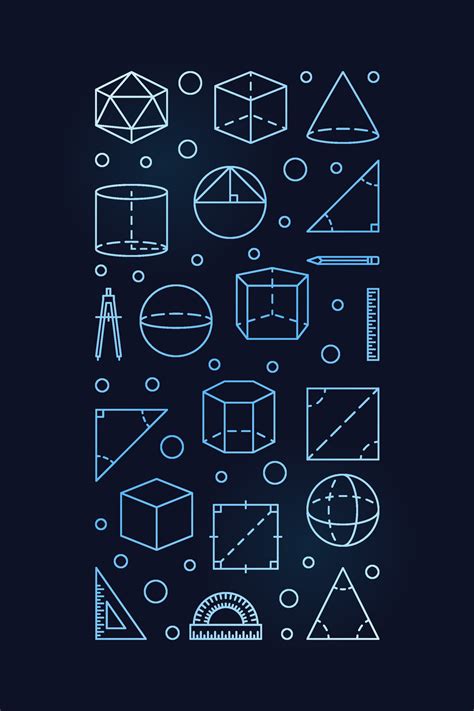 Geometry Education Concept Vector Linear Vertical Blue Banner Mathematics Illustration With
