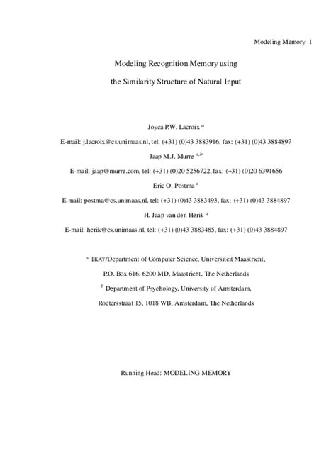 Pdf Modeling Recognition Memory Using The Similarity Structure Of