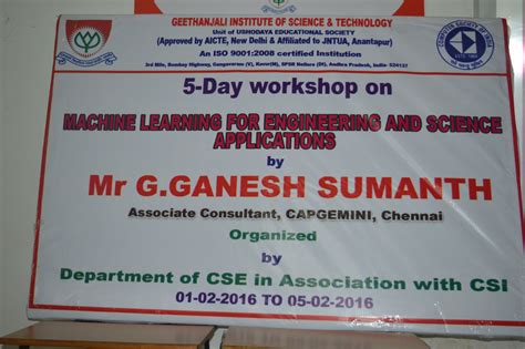 Five Day Workshop Machine Learning For Engineering And Science Applications Geethanjali