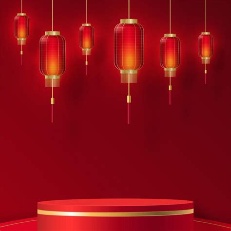 중국 설날 및 축제 또는 중추절을 위한 3d 연단 라운드 무대 중국 스타일 프리미엄 벡터