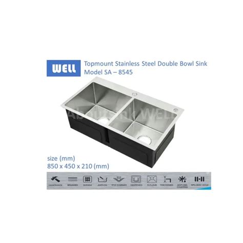 Pro อ่างล้างจาน ซิงค์ล้างจาน สแตนเลส 2 หลุม ยี่ห้อ Well รุ่น Sa 8545 ราคาคุ้มค่า ซิงค์