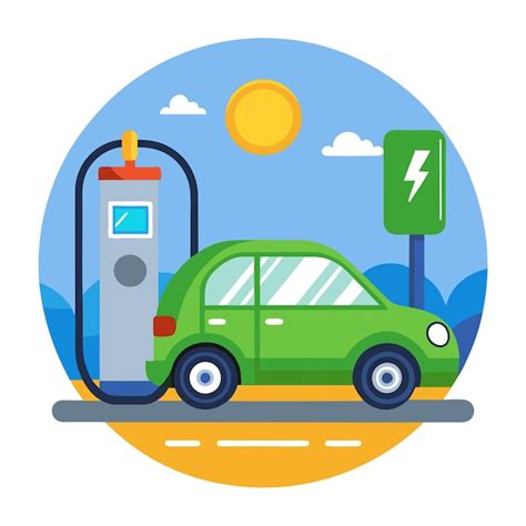 충전소에서 전기 자동차 클리파트 터 아트 및 일러스트레이션 프리미엄 Ai 생성 벡터